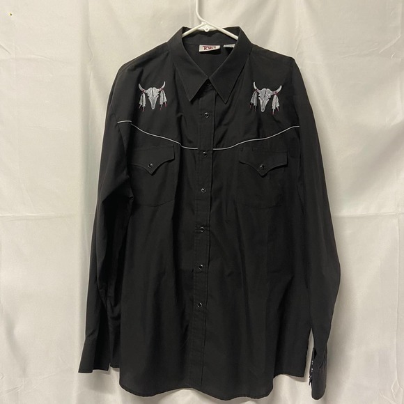 Toro | Shirts | Toro Western Shirt Pearl Black Snaps Embroidered Skull ...
